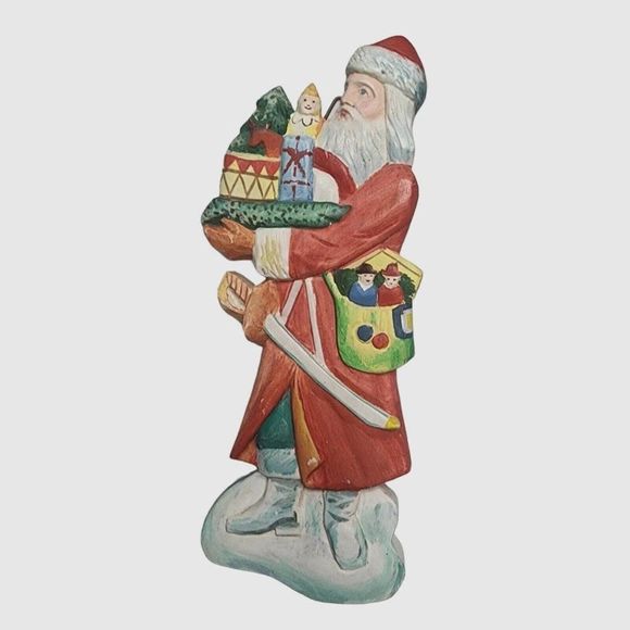 Vintage | Holiday | Vintagewood Carved Santa W Gifts Folk Art Rustic ...